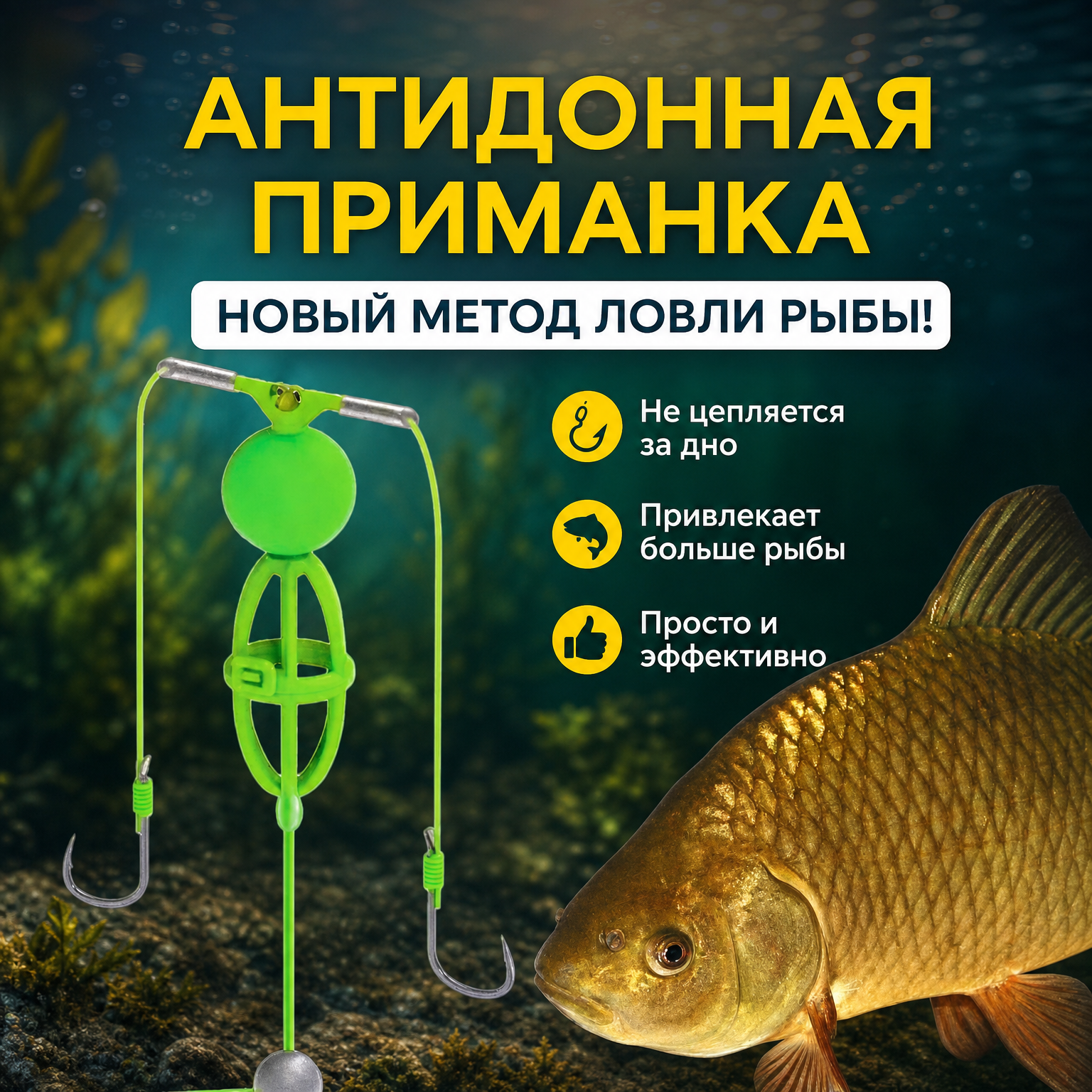Антидонная приманка донная для рыбы. Донная снасть. Кормушка фидерная, донка на карася, Антигонная приманка для карася (Цвет товара: зеленый)