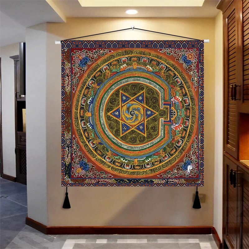 Тибетская стеновая картина Тангка, 75x75 см, декоративная подвесная картина для храма или дома, хлопковая ткань