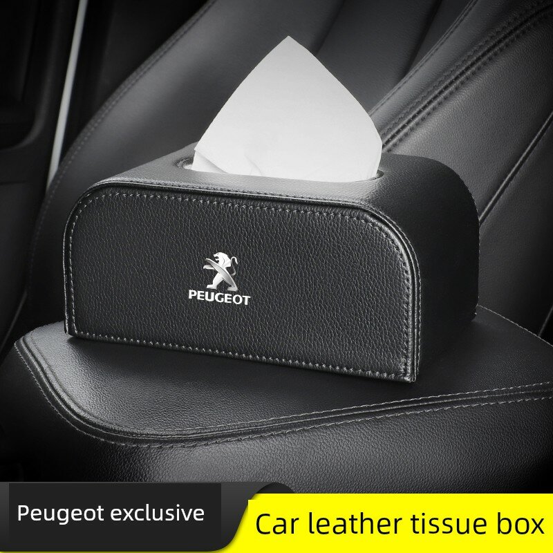 Peugeot Старый логотип Держатель для салфеток на приборную панель автомобиля с боковым логотипом, черная кожа,