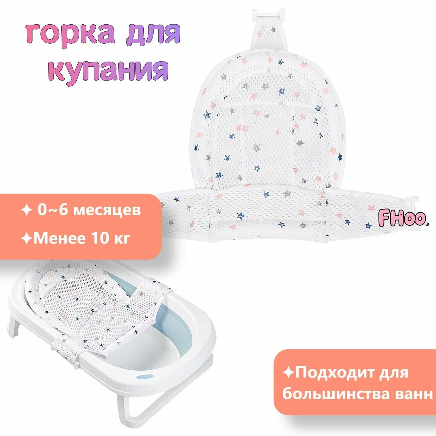 Гамак для купания новорожденных MELL в ванночку / мягкая горка с креплениями для поддержки для малышей / купальный матрасик - подставка для мытья ребенка