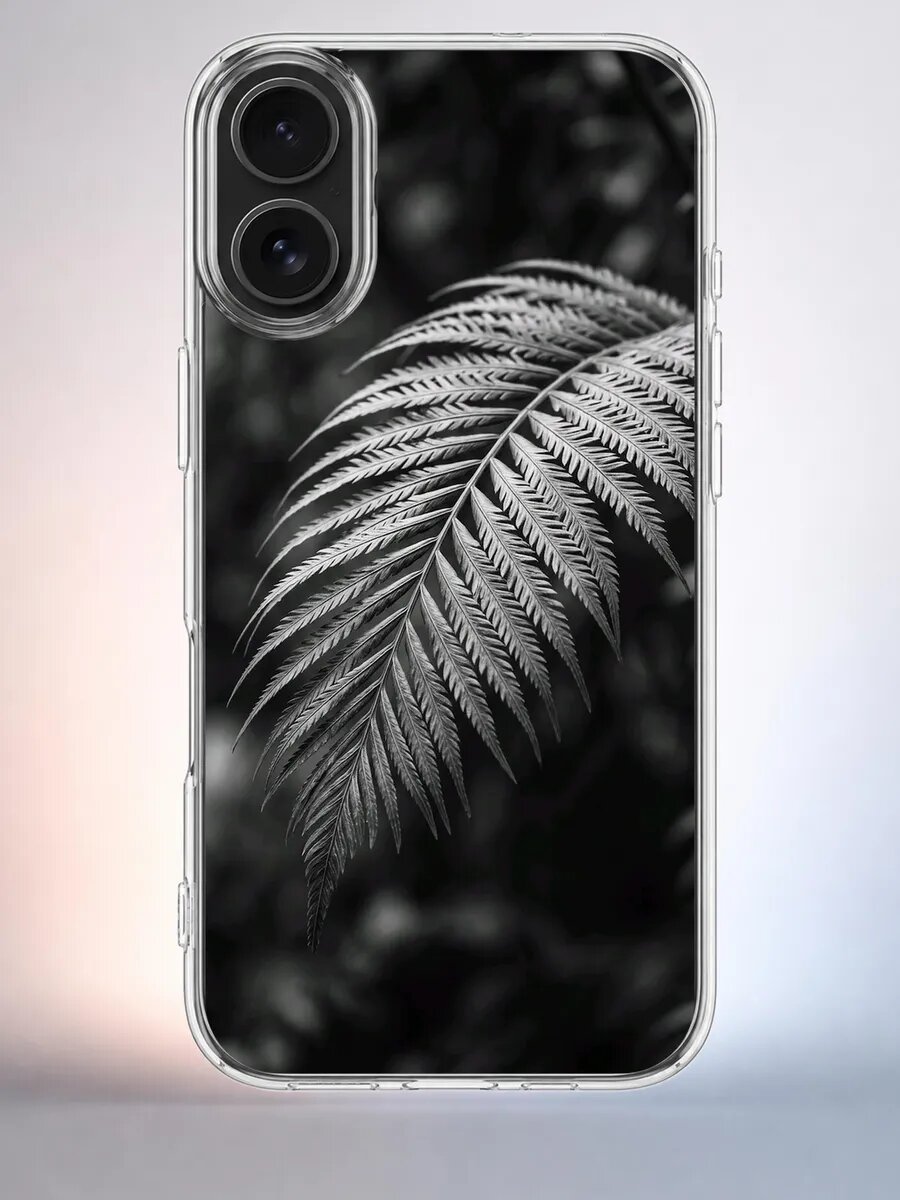 Чехол iPhone 16 Лист папоротника силиконовый прозрачный
