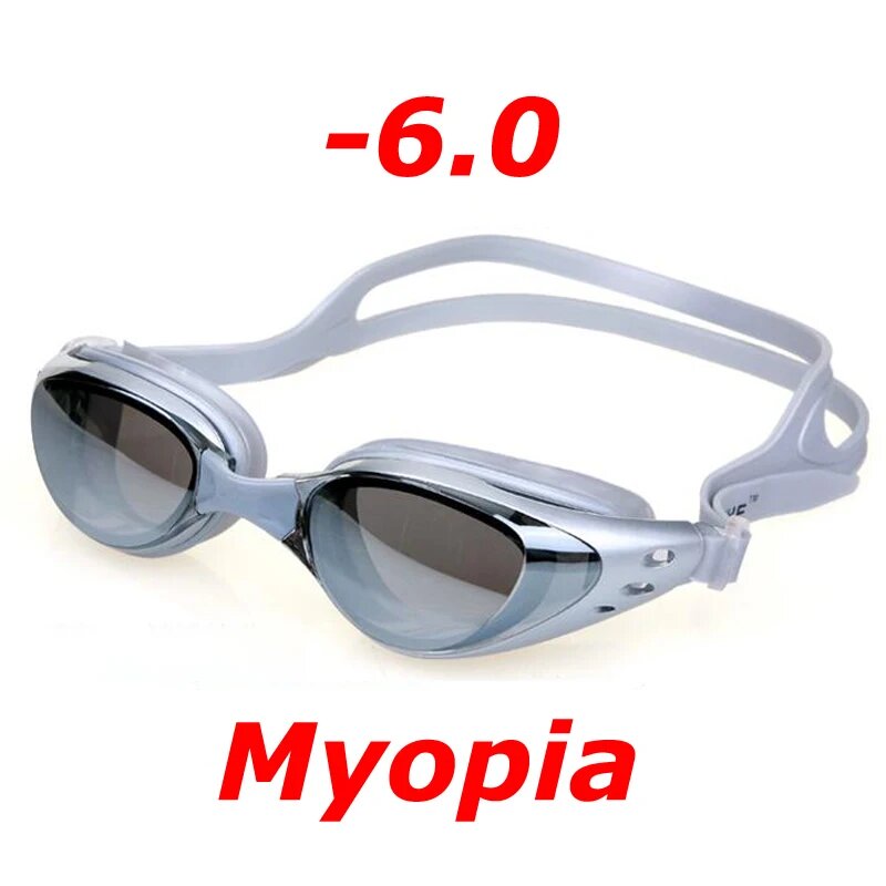 Очки для плавания серые -6.0, для миопии