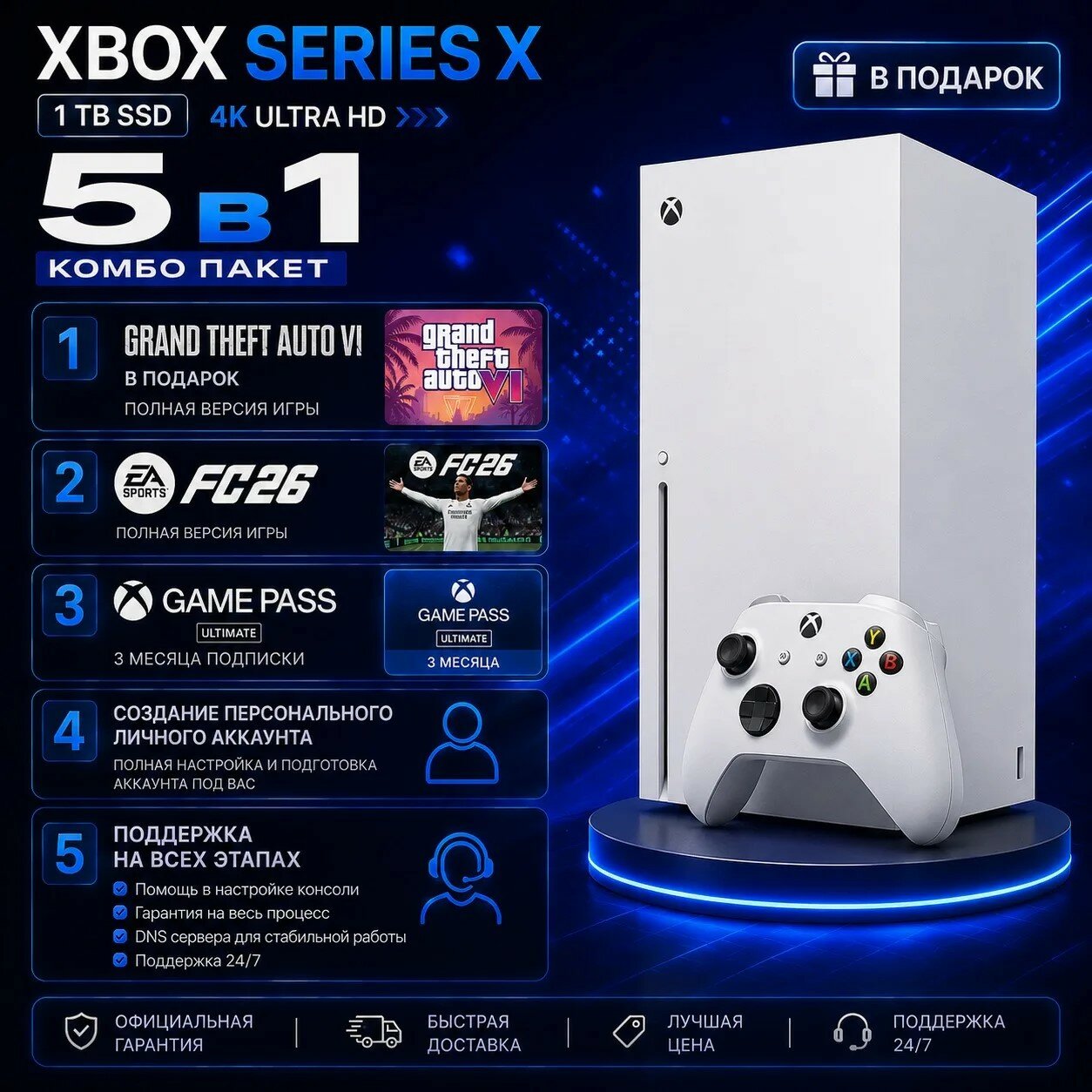 Игровая приставка Microsoft Xbox Series Х,1ТБ, белый+GTA 6+FC 26+Ultimate
