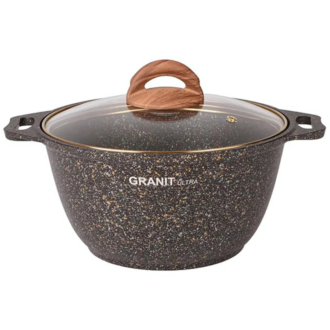 Кастрюля 3л «Granit ultra», черная с золотыми вкраплениями, стеклянная крышка