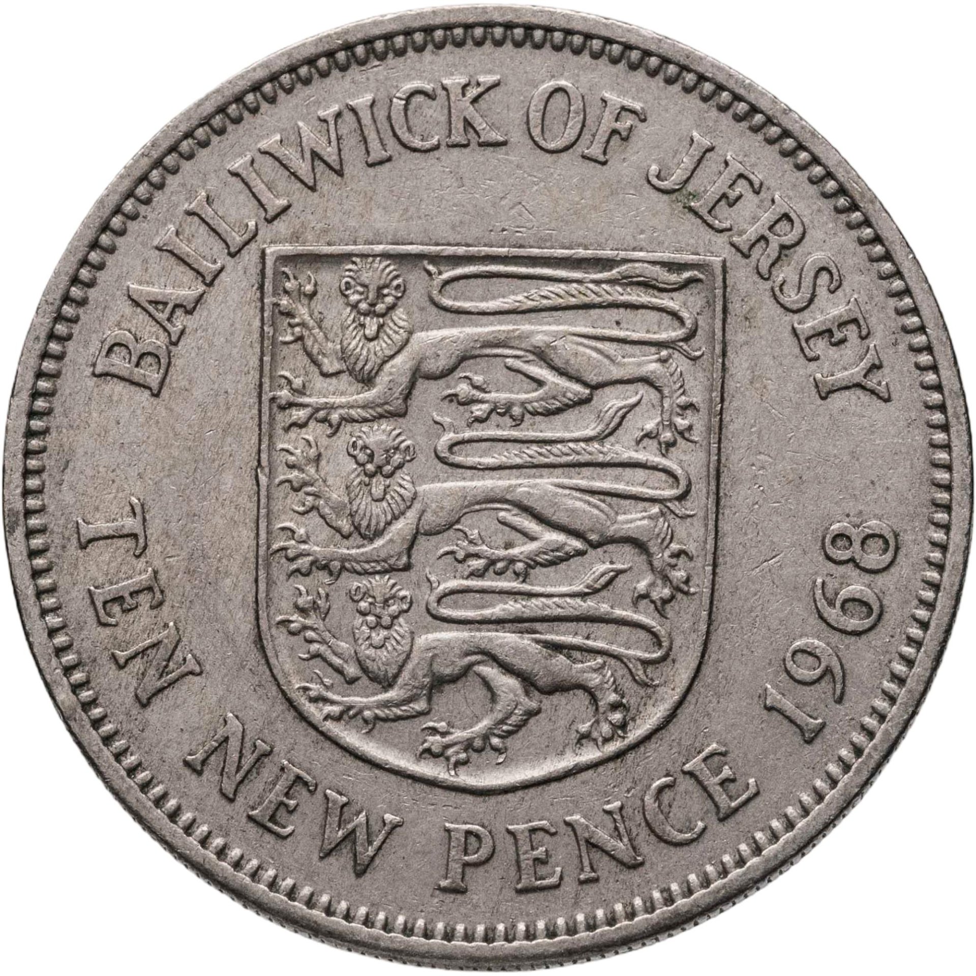 Джерси 10 новых пенсов new pence 1968, Мельхиор медь-никель, в сохранности XF