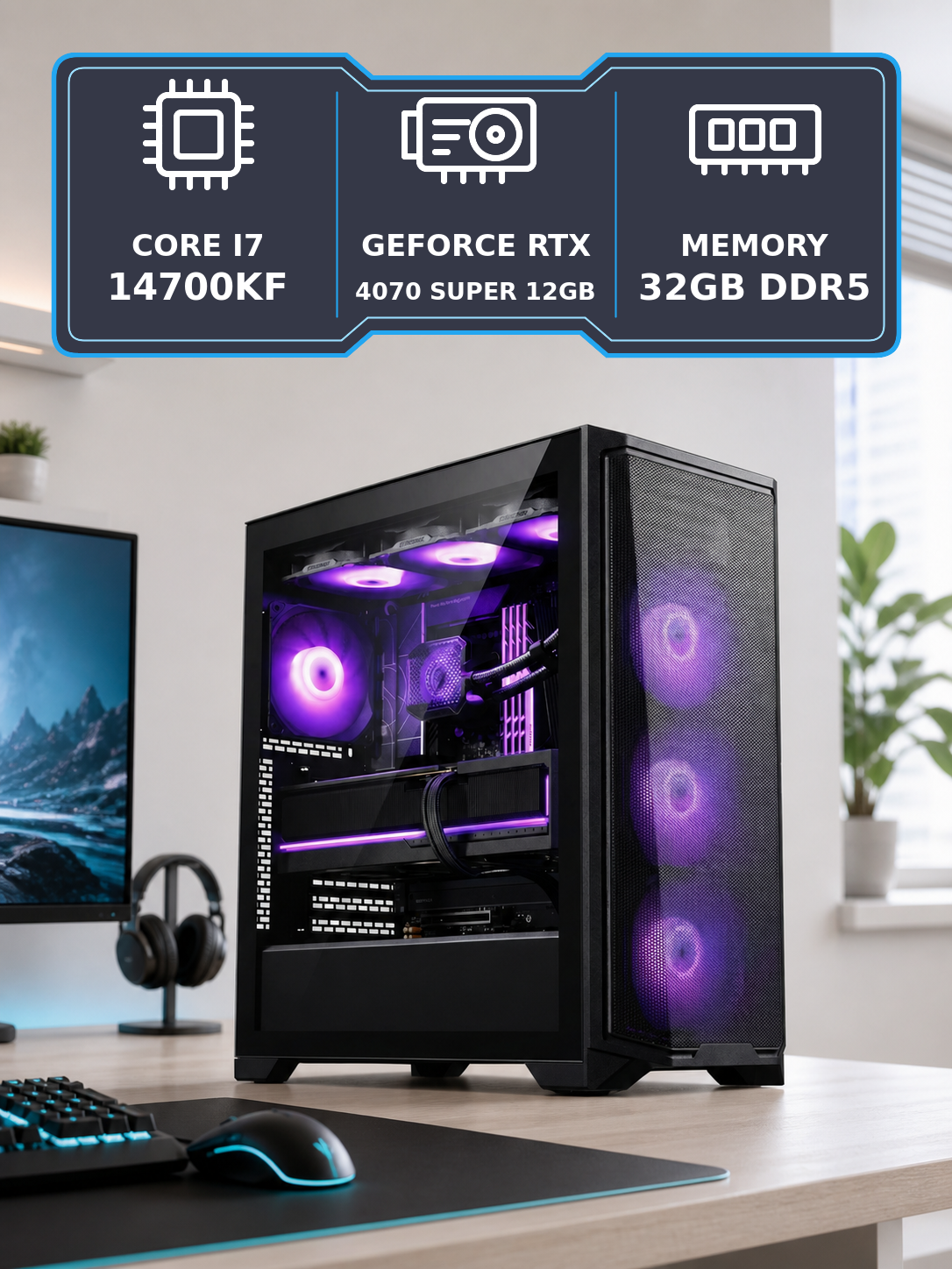 Игровой компьютер (системный блок) Intel Core i7-14700KF / NVIDIA GeForce RTX 4070 SUPER (12 Гб) / 32GB DDR5 / SSD 2TB / 800W