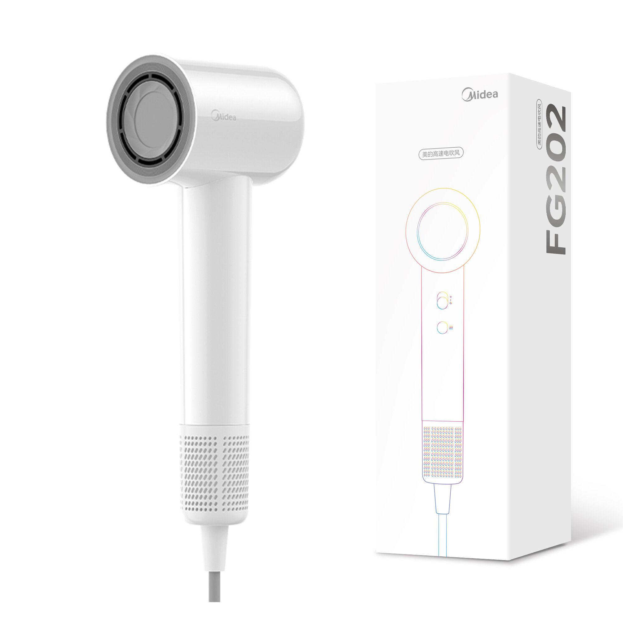Фен унисекс Midea FG202, 1600 W, холодный и горячий воздух, ионизация