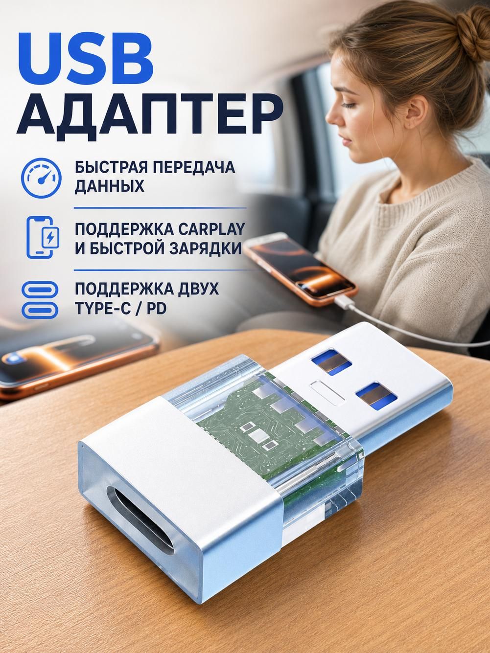 Переходник USB 3.0 USB-A - USB-C, Черный