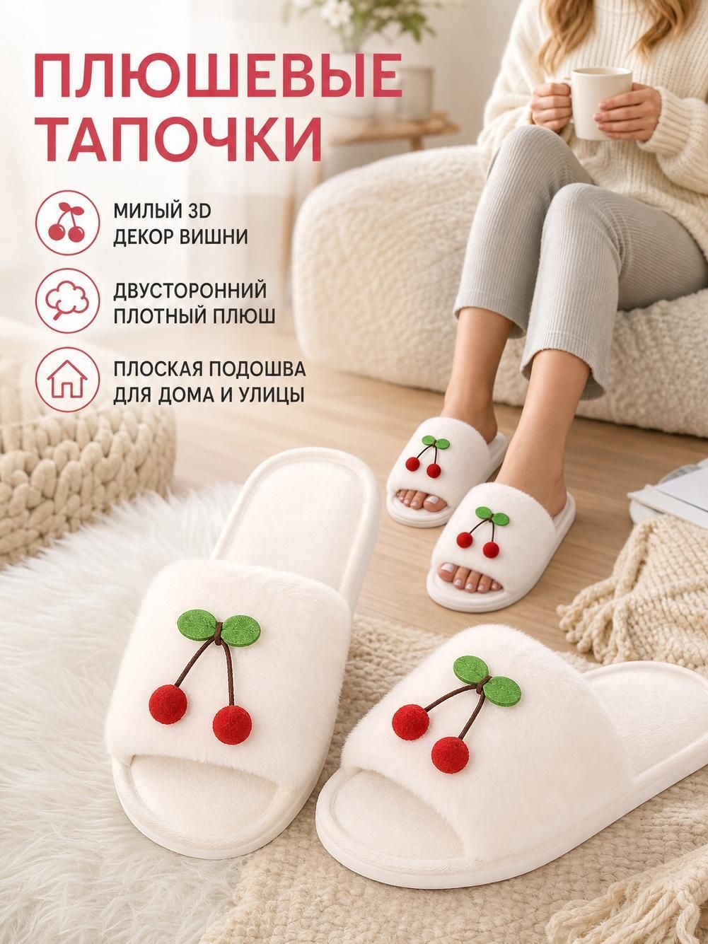 Тапочки, размер 42, белый