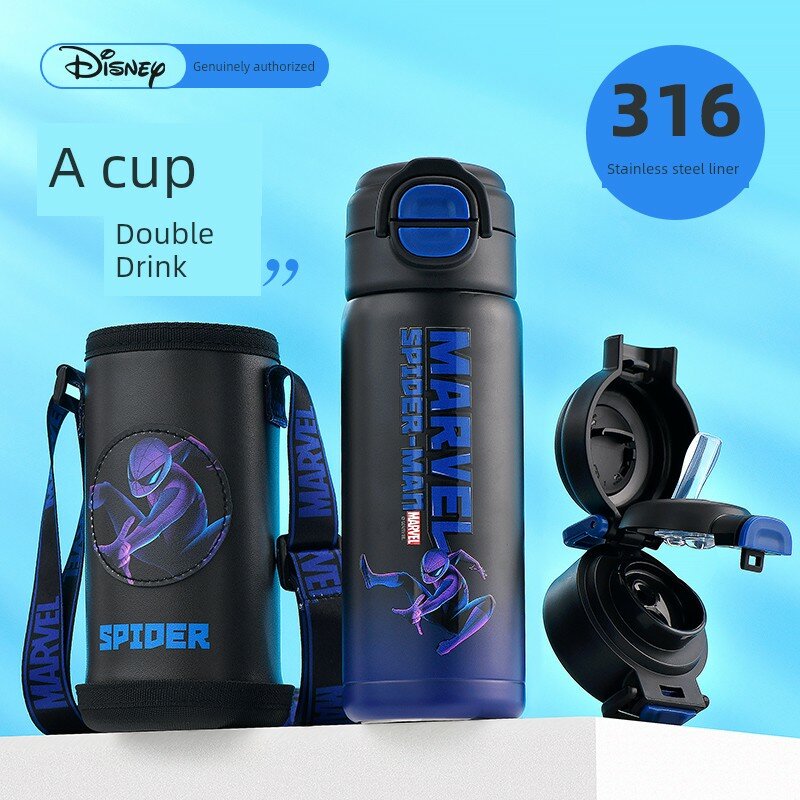 Детский термос Disney Spider-Man с трубочкой, 520 мл, черный для школьников