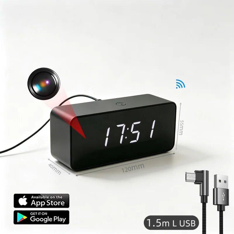 Мини-видеокамера-часы ZHANZHI 1080P с ночным видением Add 128GB, 150cm L power supply