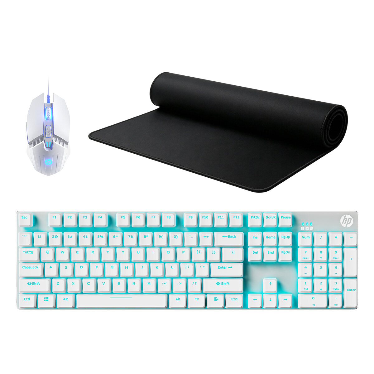 Комплект клавиатуры и мыши HP 【E-sports three-piece】Keyboard + m1 gaming mouse + oversized gaming mouse pad, white