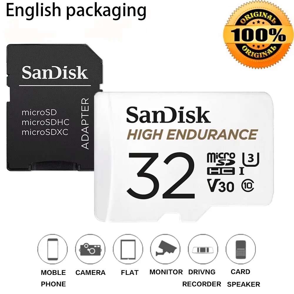 SanDisk microSD карта памяти для видеорегистратора 128 ГБ 64 ГБ 32 ГБ 256 ГБ Read 100M-32GB
