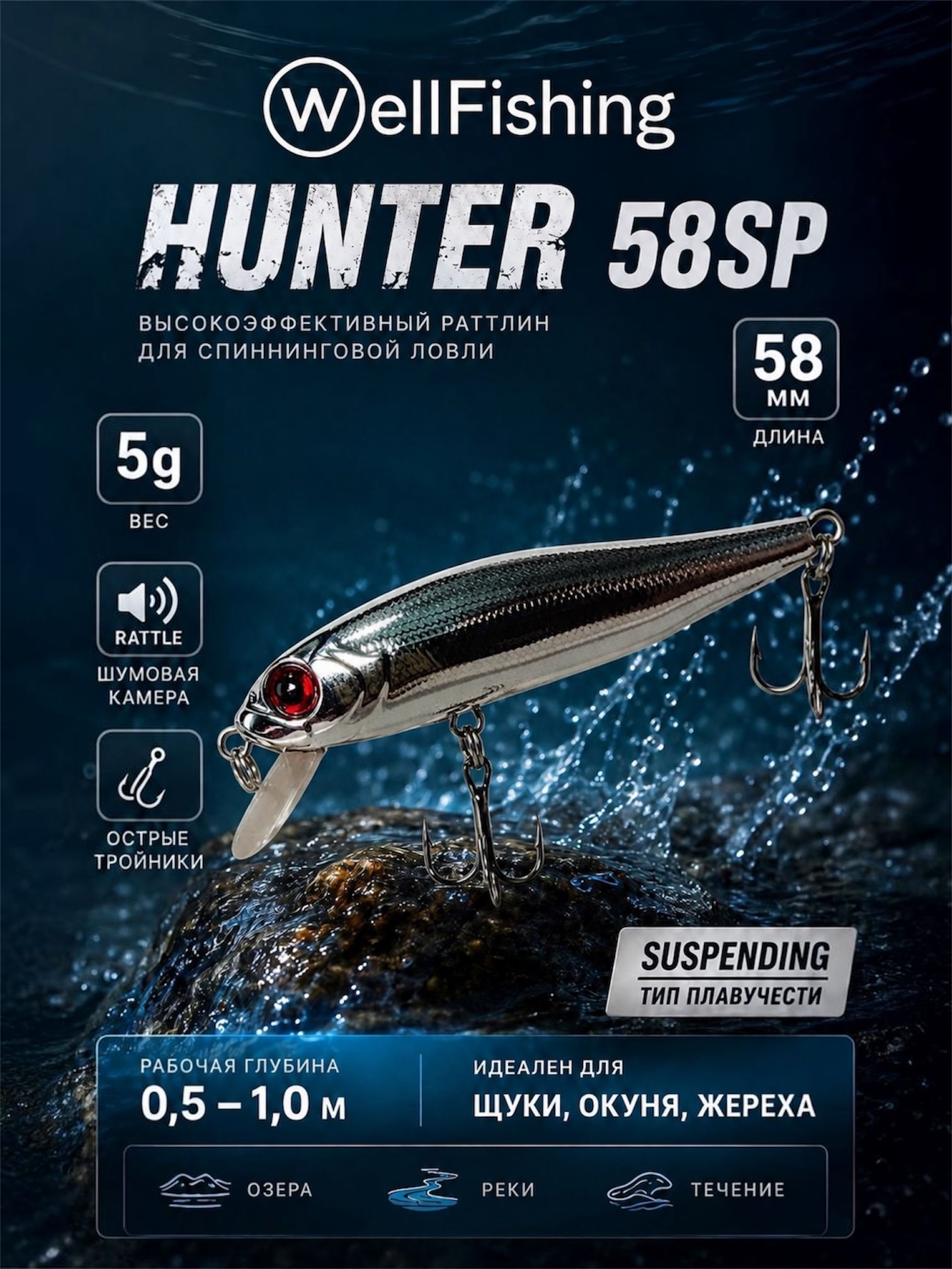 Воблер для рыбалки HUNTER 58SP