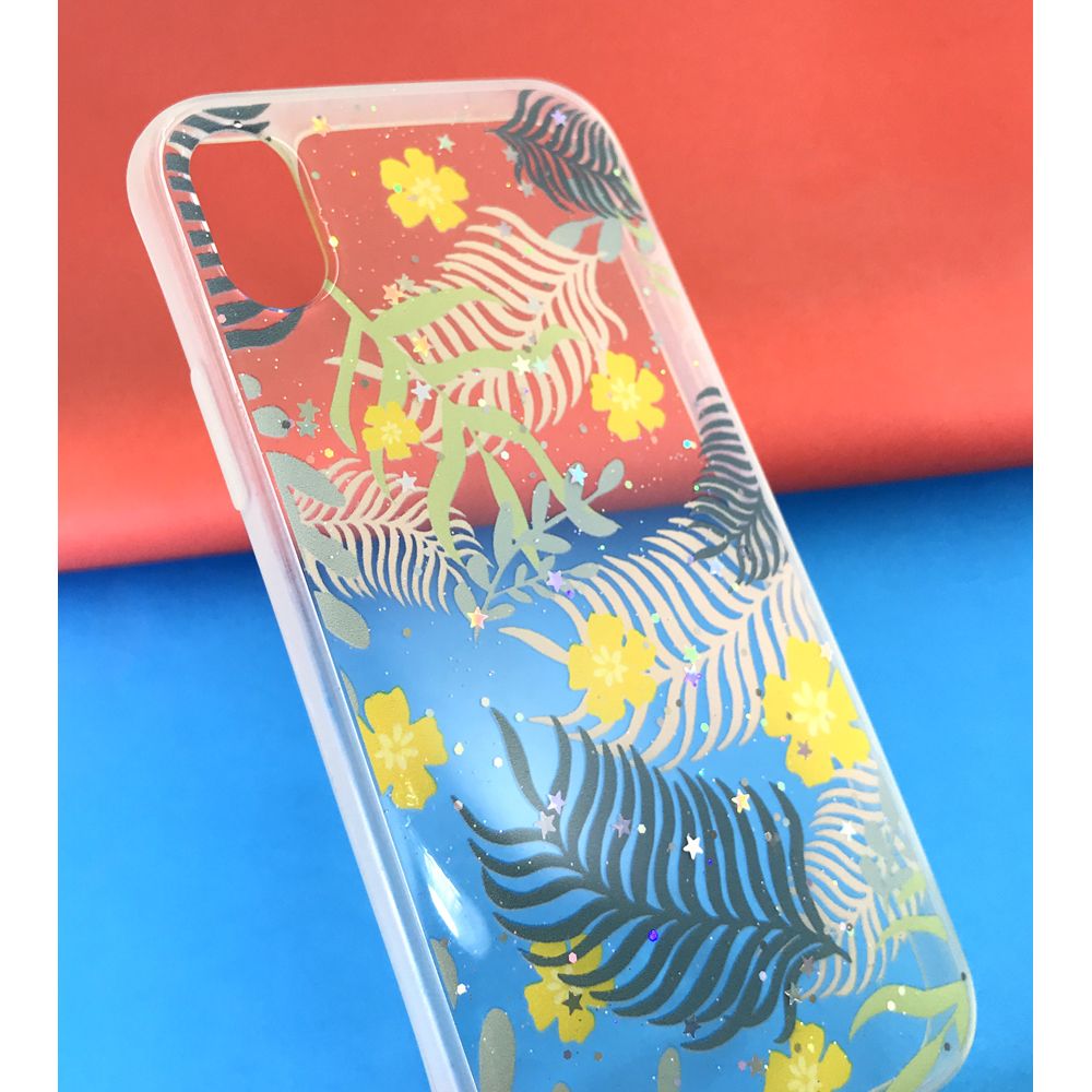 Чехол MF для iPhone Xs Накладка силиконовая покрытая эпоксидной смолой, с глянцевым рисунком цветочков