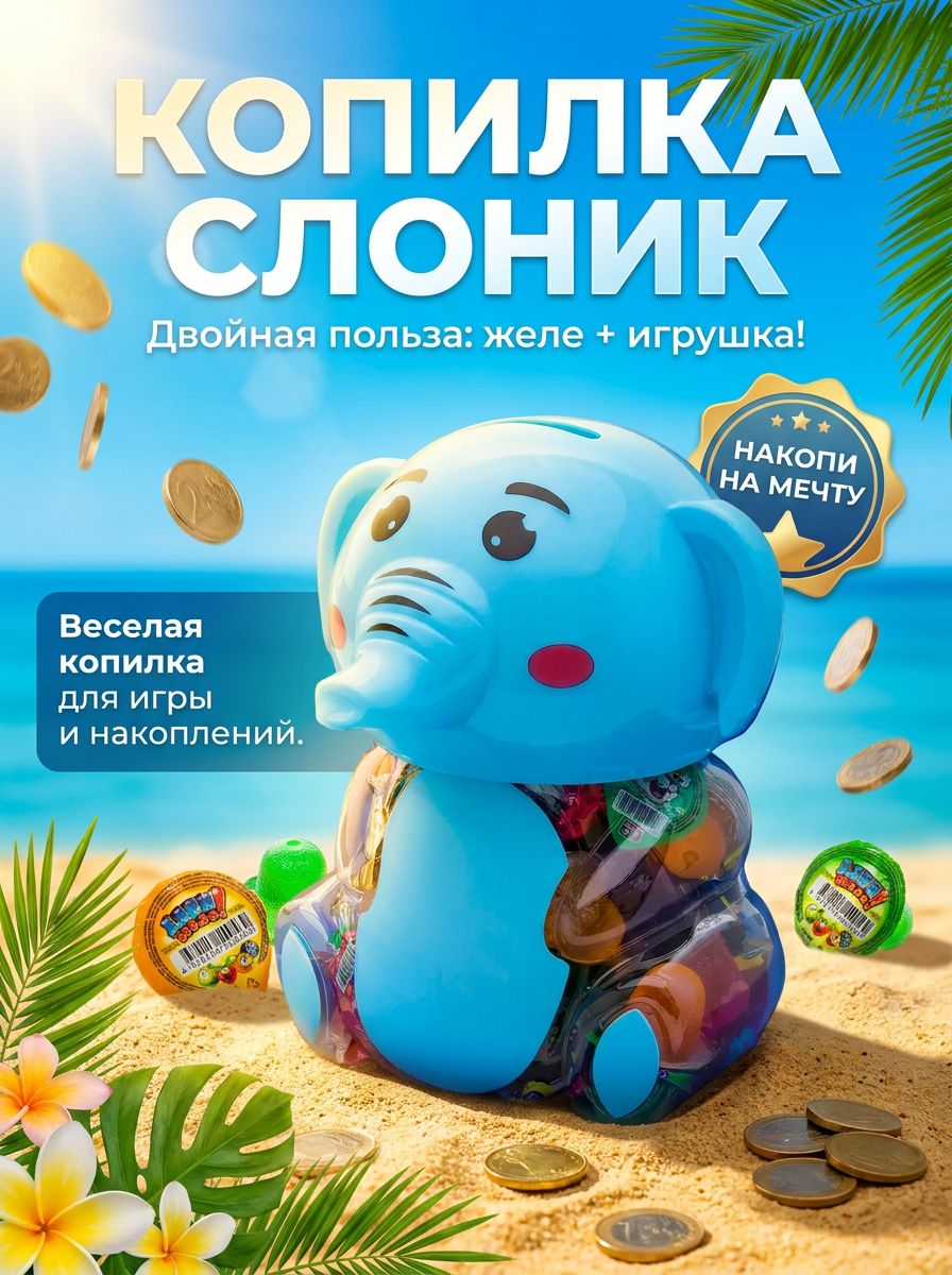 Ассорти желе со вкусом фруктов Дави желе! в копилке Слоник, 100 штук 15г