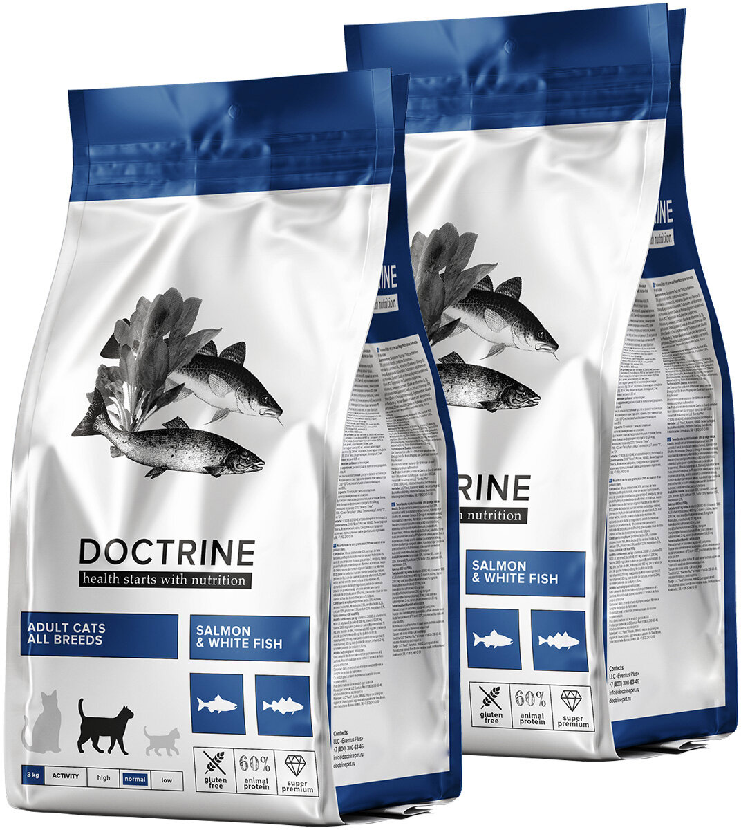 Корм сухой Doctrine Adult Cat Salmon & White Fish беззерновой для взрослых кошек, лосось и белая рыба, 3 кг 2 шт