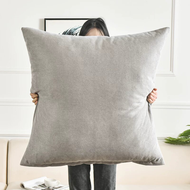 Корейская велюровая квадратная подушка, цвет дымчатый серый, 50x50x15 см без наполнителя для дивана и изголовья