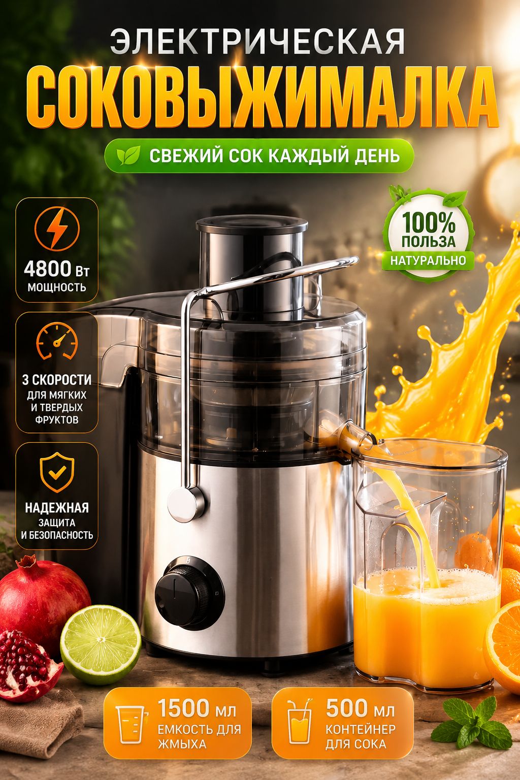 Соковыжималка электрическая для фруктов и овощей / соковыжималка центробежная