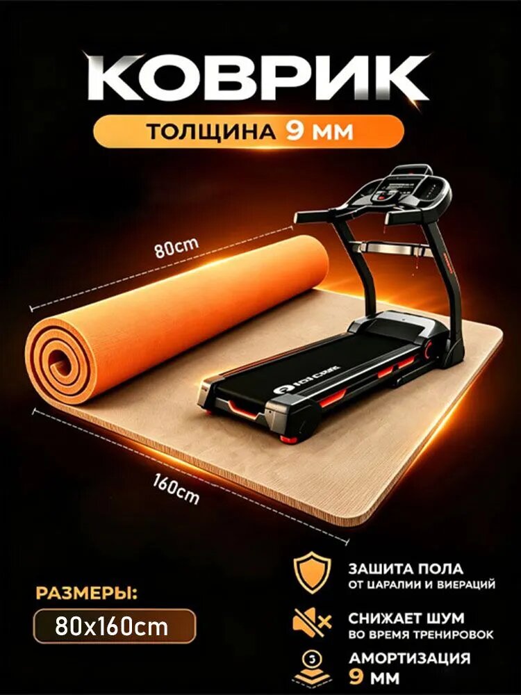 Коврик под тренажер-Коврик амортизирующий для беговой дорожки и велотренажера Противоскользящий, шумоподавляющий, из TPE