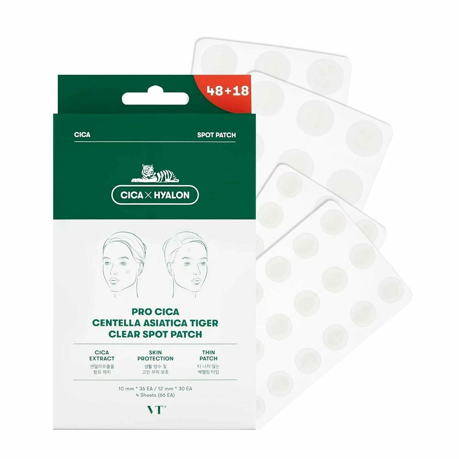 Успокаивающие патчи от постакне VT Cosmetics Pro Cica Centella Asiatica Tiger Clear Spot Patch 66 шт