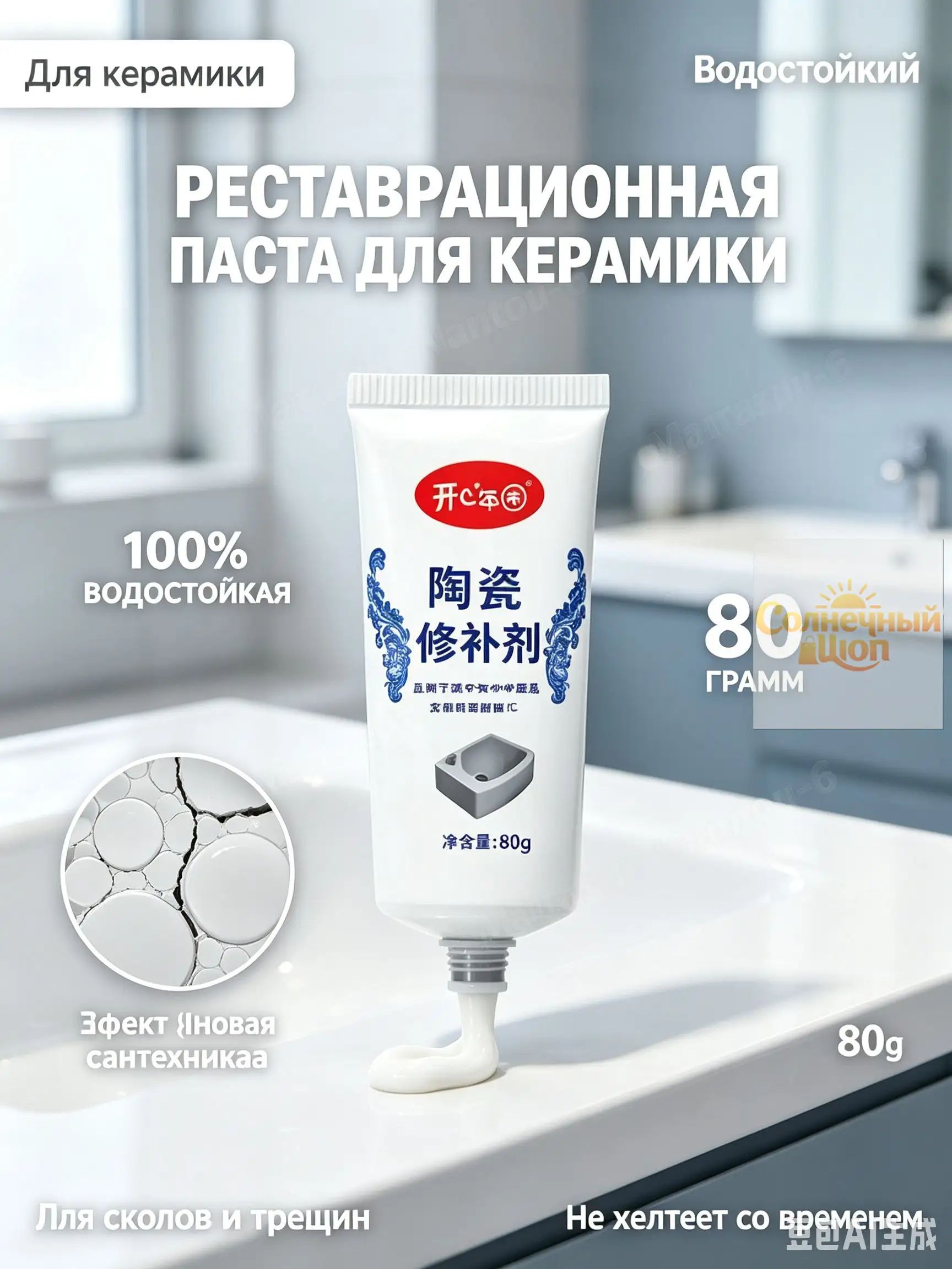 Клей для ремонта керамики и сантехники 80г, реставрационная паста для раковины, унитаза и плитки, водостойкий белый