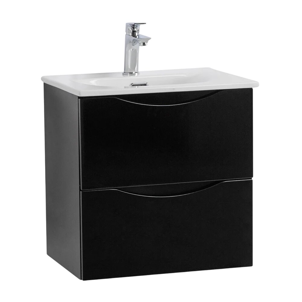 Тумба с раковиной BelBagno Marino-cer-mini 60 подвесная, 61 см, черная, из МДФ, с ящиками, раковина для ванной, фаянсовая, прямоугольная, встроенный слив-перелив