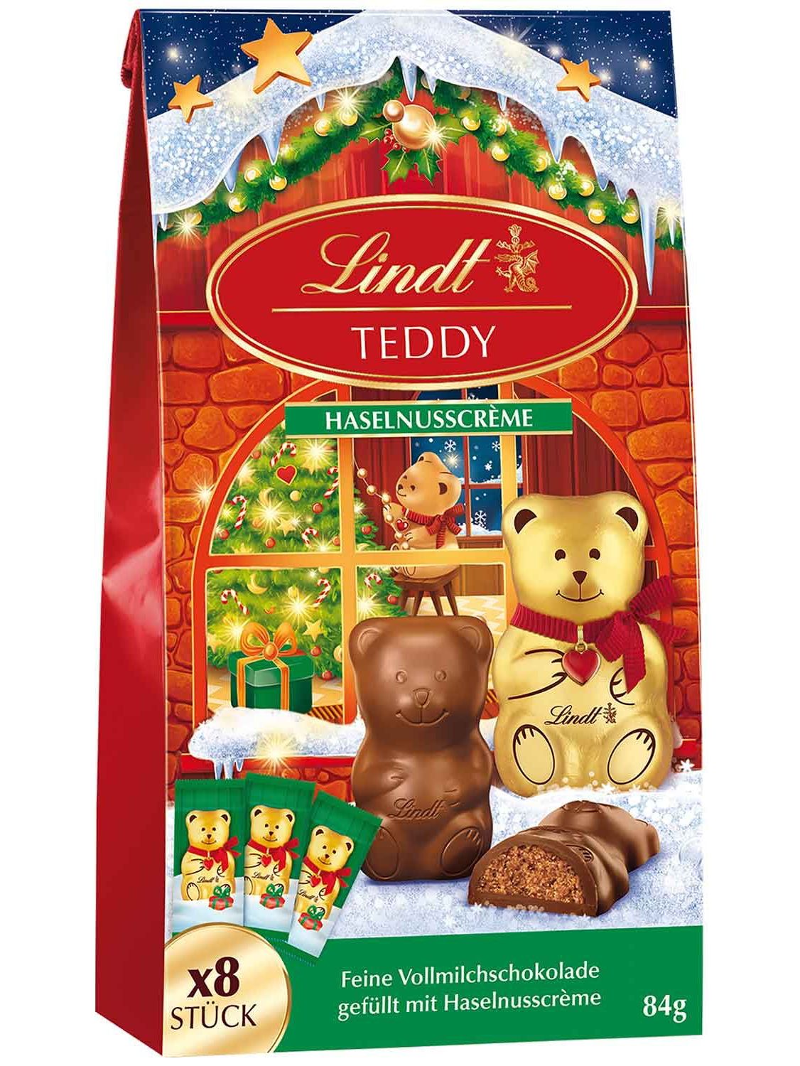 LIndt Teddy маленькие медведи из молочного шоколада с ореховой начинкой, 8 шт, 84 гр (из Финляндии)