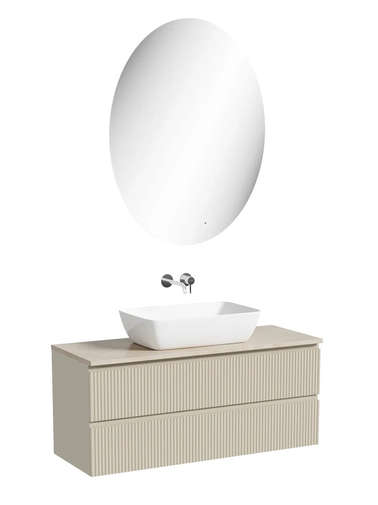 Мебель для ванной комнаты Sancos Сноб Р (Snob R) 120 матовая бежевая (beige soft), со столешницей TT120A2, раковина CN2003