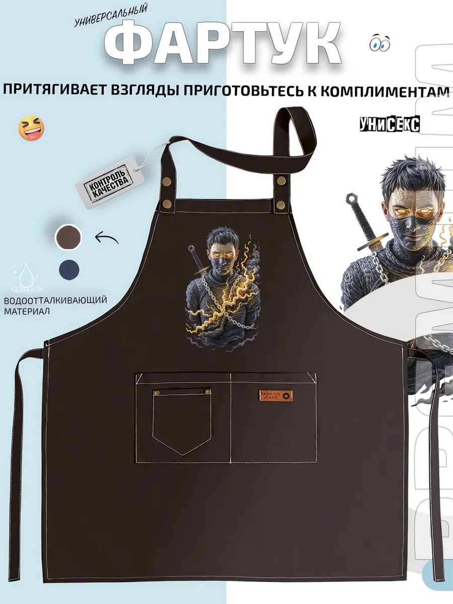 Фартук Акира Akira аниме огненный воин с катаной и цепью кухонный с принтом универсальный