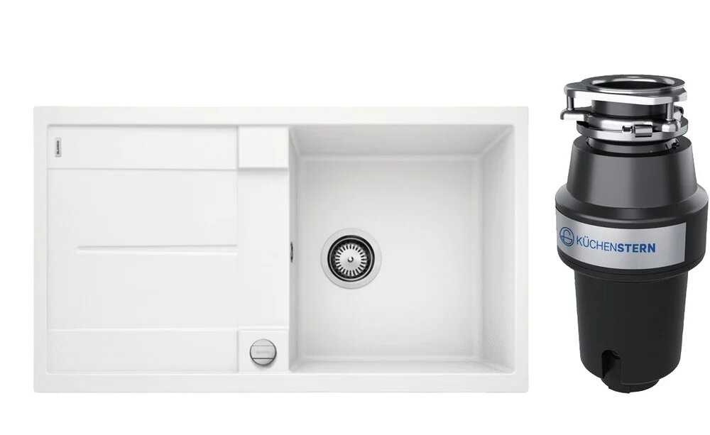 Комплект Мойка Blanco Metra 5S 513037 86x50, белая, искусственный гранит / Измельчитель KUCHENSTERN Muhle 350MU35 механический, нержавеющая сталь