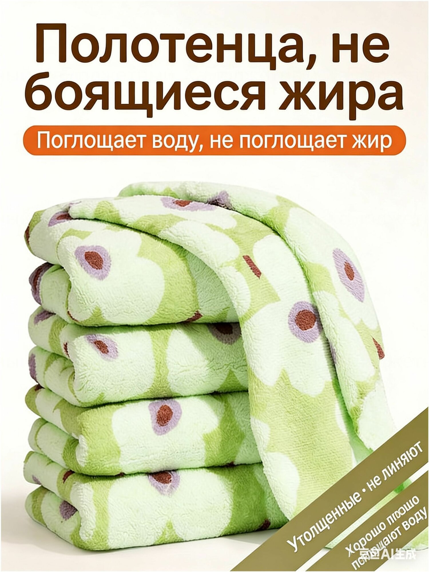 Тряпка из кораллового флиса, набор 5 шт, зеленая, универсальная — фото 1