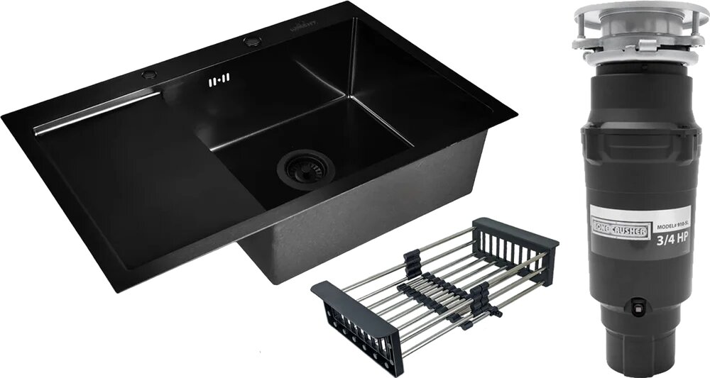 Комплект Мойка Wisent WS37851B-R/W302644B/WGER019B 7851B-R 78x51, графит, нержавеющая сталь / Измельчитель Bone Crusher BC 910-SL-Slim Line электрический, нержавеющая сталь