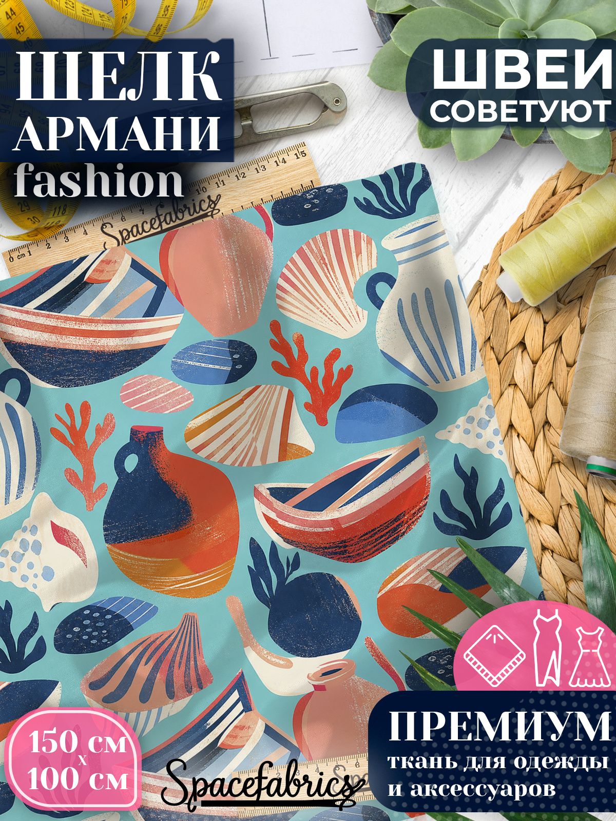 Ткань для шитья шелк Армани, искусственный атлас шелк для костюмов, платьев, юбок с принтом Морская гавань