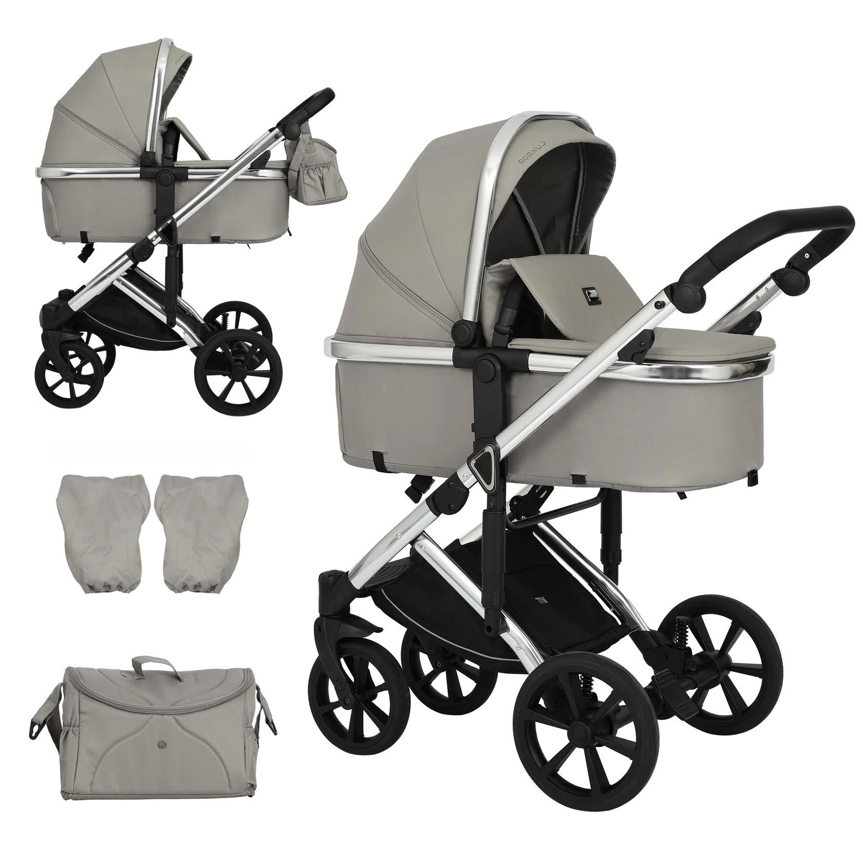 Коляска-трансформер 2в1 BRAND LUXMOM ORIGINAL 570, цвет серый, реверсивный блок