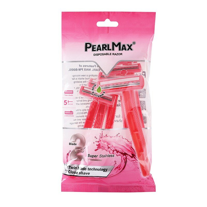Одноразовая бритва PearlMax с двумя лезвиями из нержавеющей стали для бритья тела и лица, 5 штук в упаковке