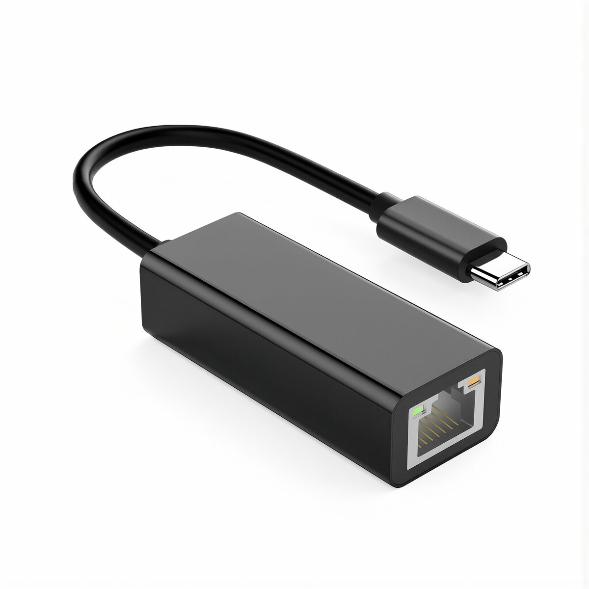 Компактное черное устройство для соединения сетей USB 2.0 до RJ45 100 Мбит с переходник проводной без драйверов для ноутбуков и ПК, Type-C-пластик черный (нейтральная упаковка на английском)