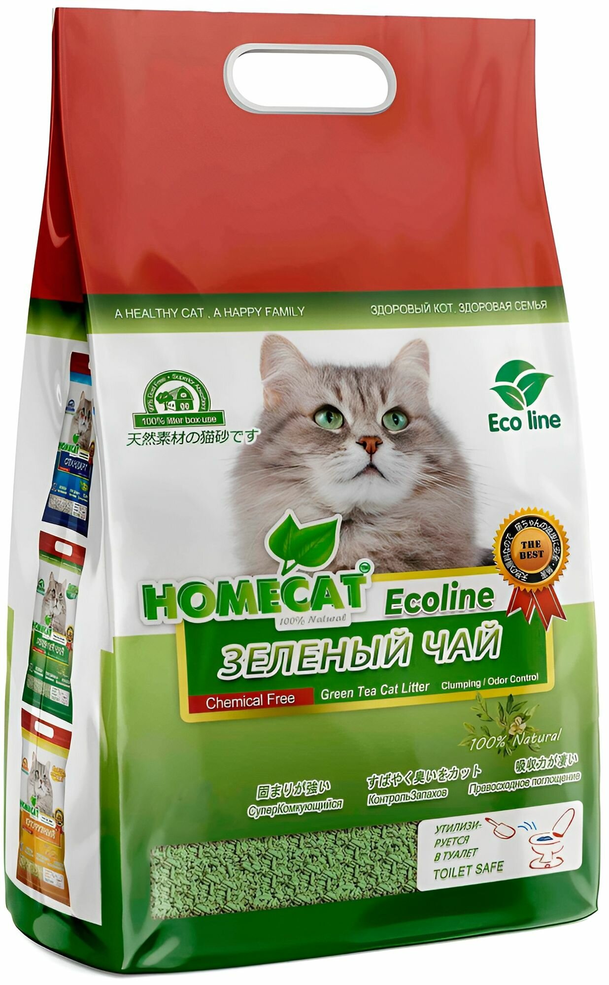 HOMECAT Наполнитель для кошачьих туалетов комкующийся Ecoline, с ароматом зеленого чая, 18 л
