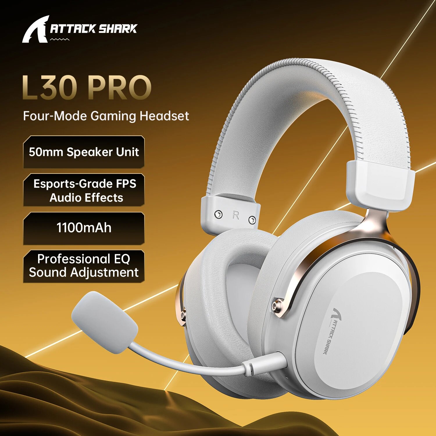 Беспроводная игровая гарнитура Attack Shark L30PRO Бежевый, L30pro Wihte