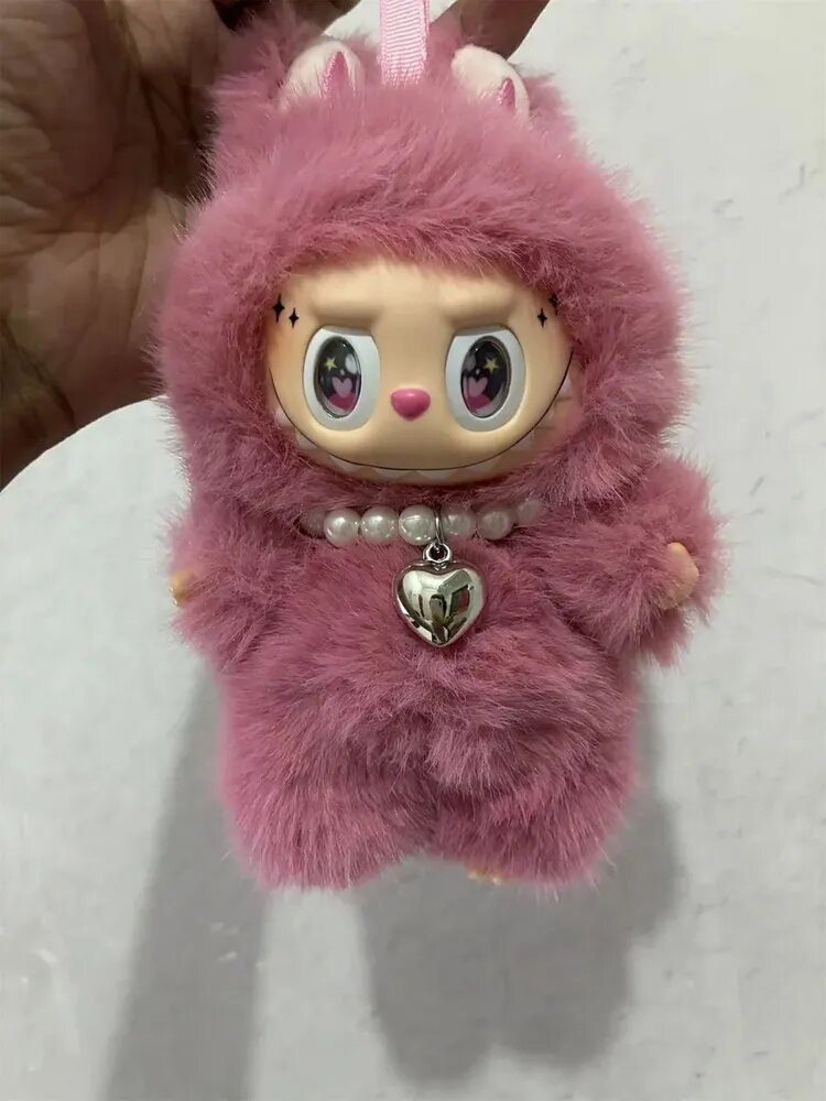 Labubu Zimomo Мягкая игрушка, лабубу, 20 см, плюшевая, фуксия, с подвеской-сердцем