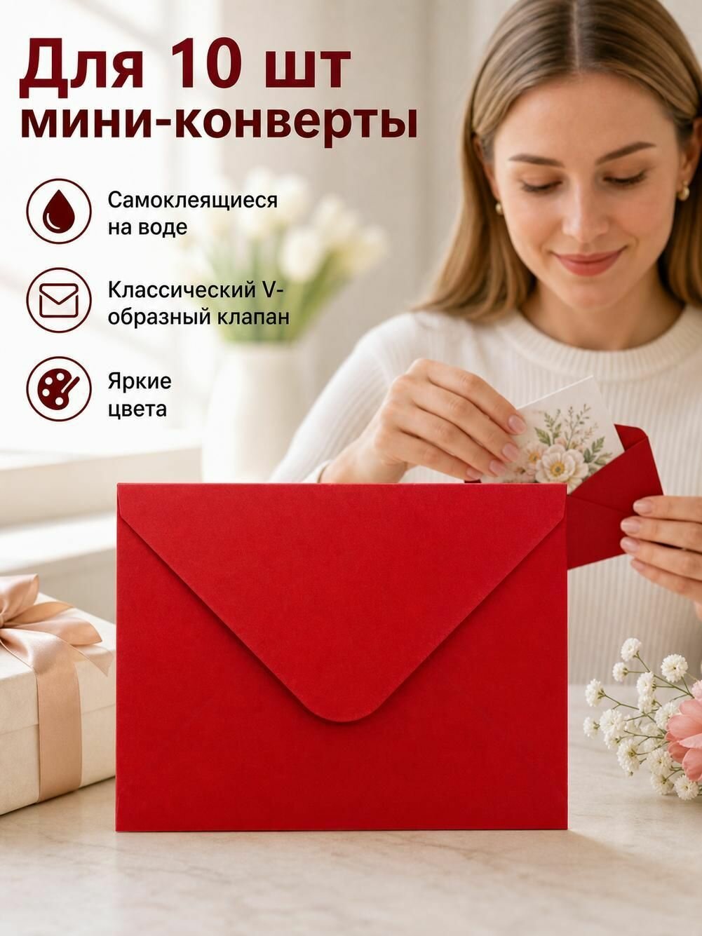 Конверт для ювелирных изделий 10х7 см, красный, 10 шт