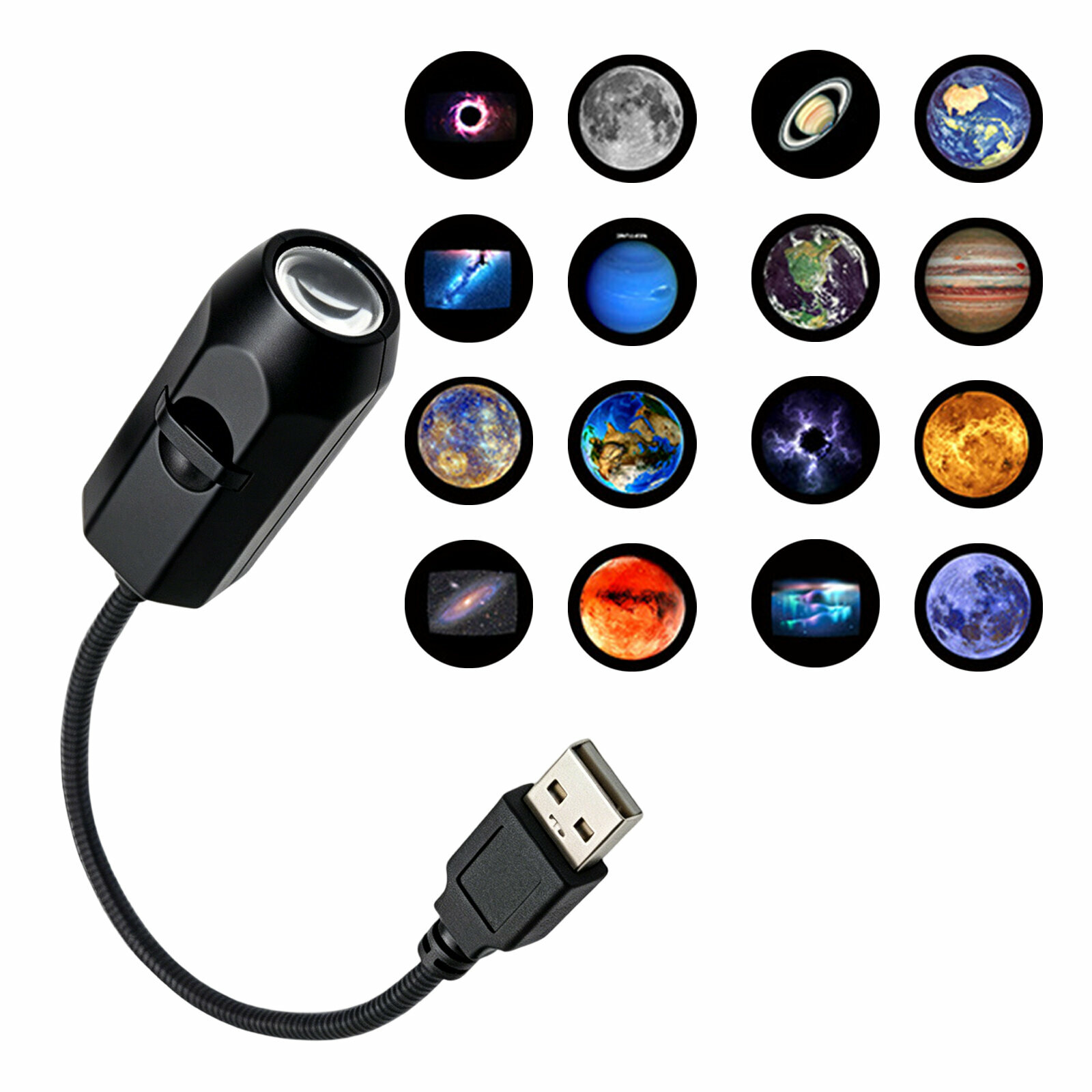 USB проектор ночник с гибкой трубкой и 16 сменными слайдами
