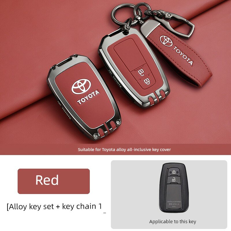 B Стиль Двухкнопочный Чехол для Ключа в Красном Цвете для Toyota RAV4, Camry, Corolla Cross с Набором Логотипа Toyota