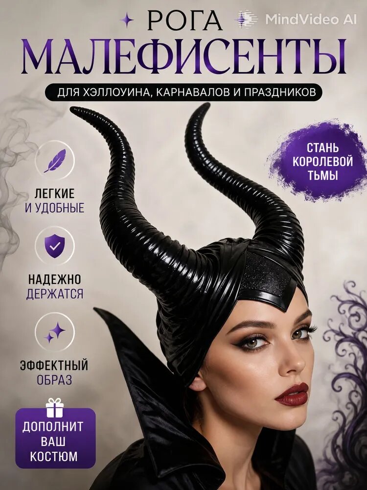 Рога Малефисенты волшебницы, Малефисента на Хэллоуин, черный1шт