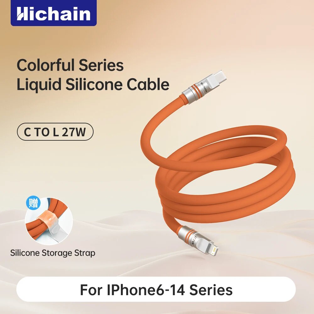 Кабель для быстрой зарядки Hichain PD27W MFi USB C-Lightning, мягкий силиконовый кабель для зарядки iPhone 6/7/8/9/10/11/12/13/14