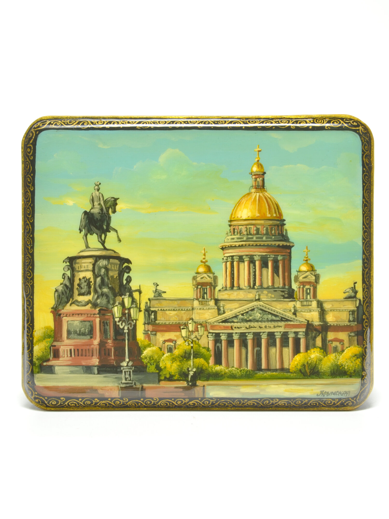 Эксклюзивная лаковая шкатулка «Исаакиевский собор» из папье-маше, 12,5х10,5х4,5 см