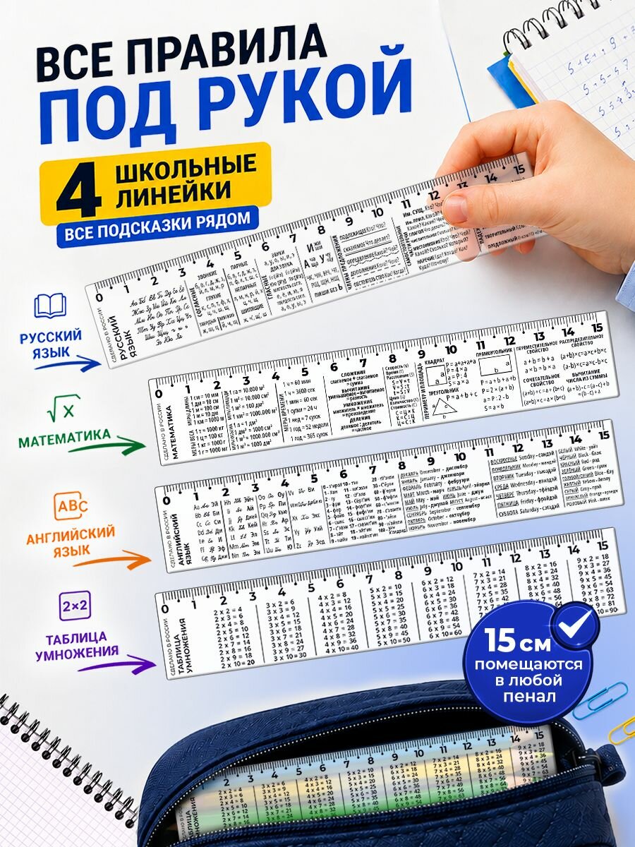 Линейки 15 см прозрачные, линейки для школы набор, шпаргалка с таблицей умножения, канцелярия для школы для девочек и мальчиков школьные принадлежности канцелярские товары для учебы