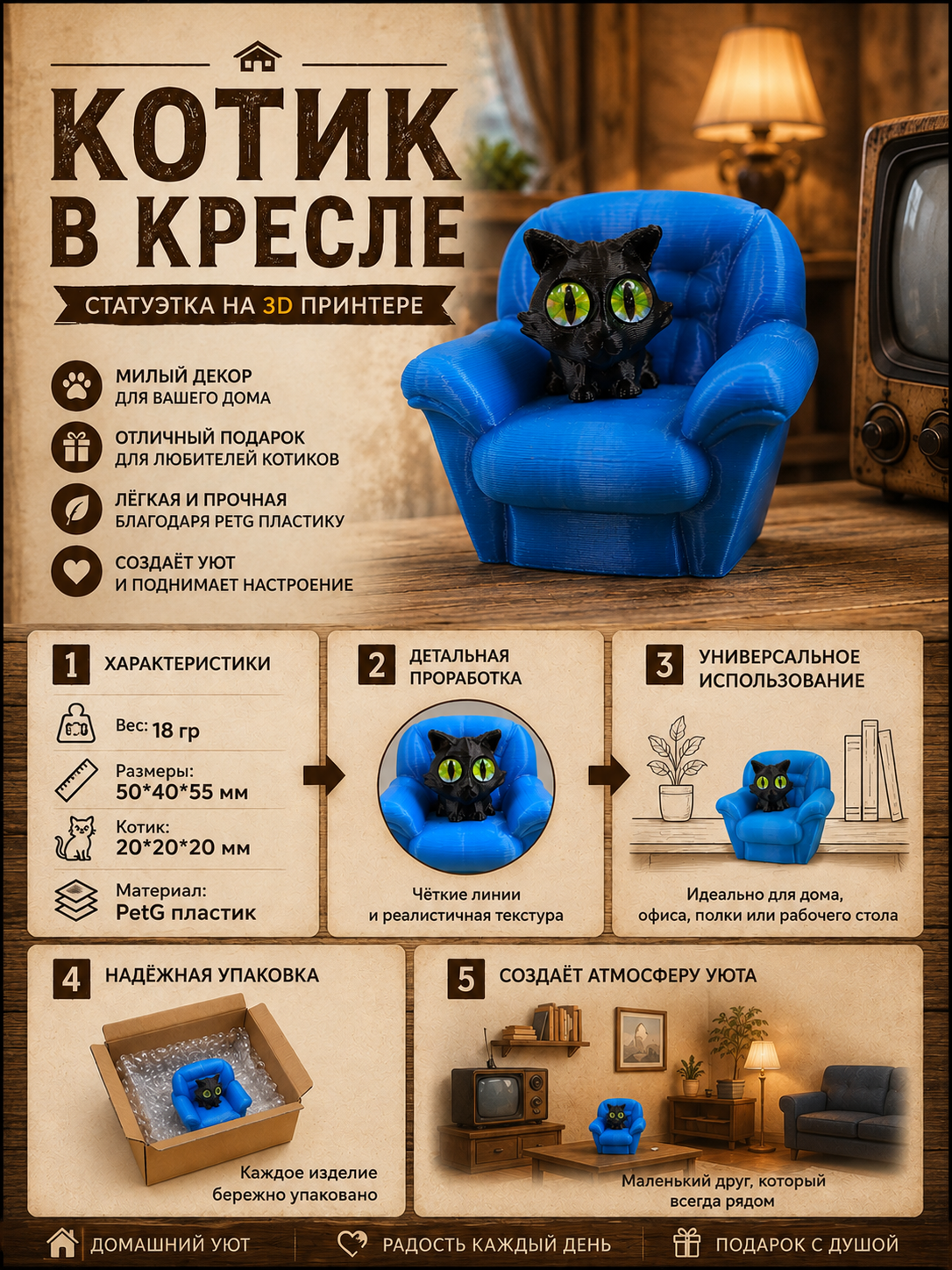 Статуэтка - Котик в кресле