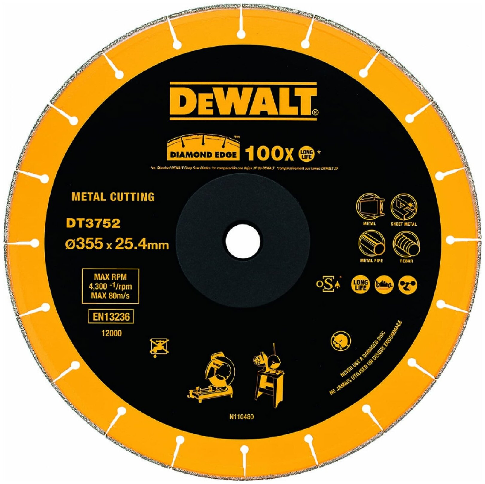 Диск алмазный 355 х 3.5 х 25.4 мм (металл) DeWalt DT3752