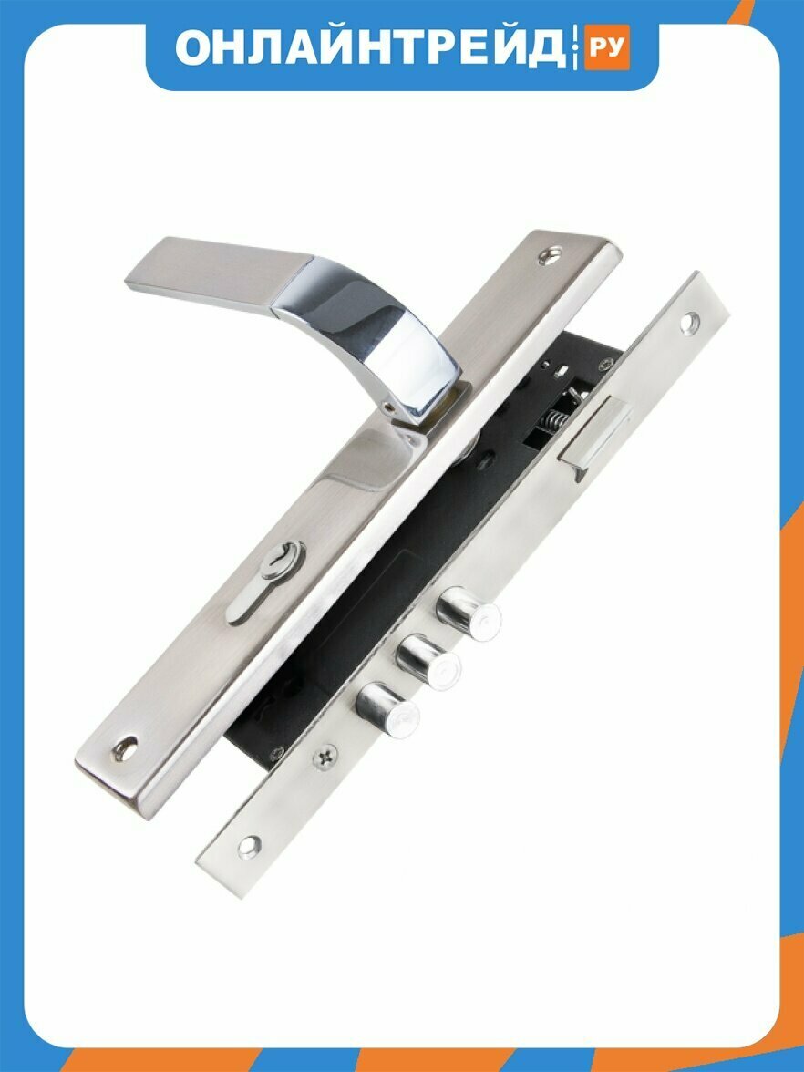 Замок цилиндровый в комплекте с ручкой Punto LOCKSET90. ORION.4585-3 (KIT P90 4585/3 ORION) SN/CP мат. никель/хром